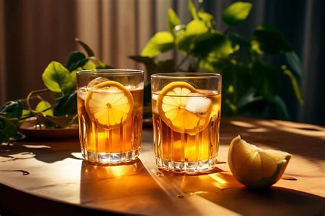 Tea Time With Two Glasses On A Table Premium Ai Generated Image