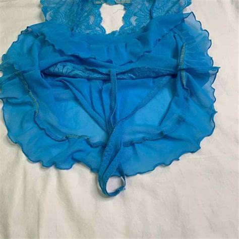 Vintage Fredericks Of Hollywood Blue Floral Lace Tedd Gem