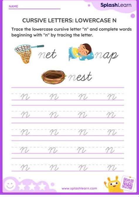 Cursive Letters Lowercase N Ela Worksheets Splashlearn