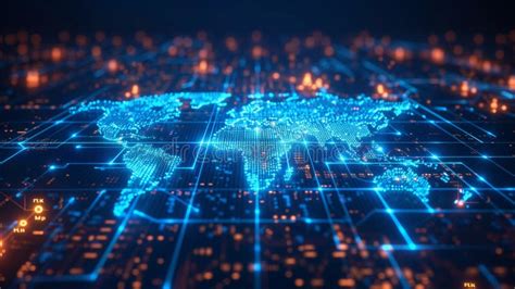 Global Digital Network With Glowing Blue Connections Stock Illustration
