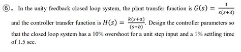 Solved In The Unity Feedback Closed Loop System The Chegg