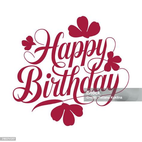 흰색 배경에 빨간 꽃으로 생일 축하합니다 글자 빨간 서예 텍스트 문자의 벡터 일러스트 레이 션 0명에 대한 스톡 벡터 아트 및