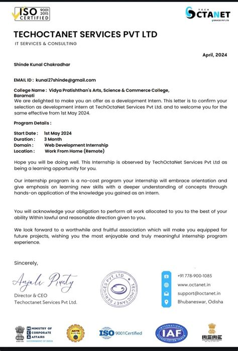 Octanet Webdev Internship Remotework Careergoals Excitingjourney Kunal Shinde