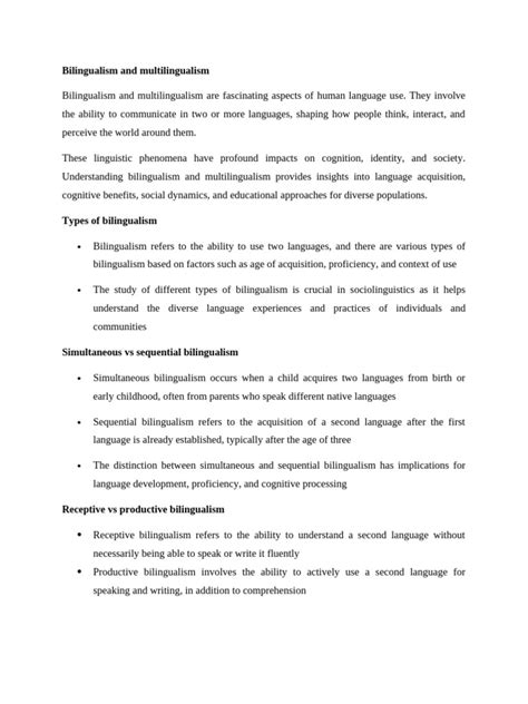 Bilingualism And Multilingualism Pdf Multilingualism Second Language Acquisition