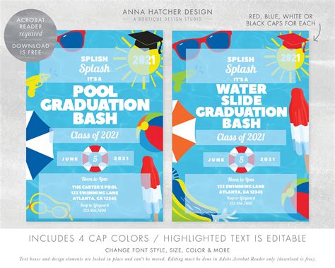 Graduation Pool Or Water Slide Party Invitation Waterslide Etsy