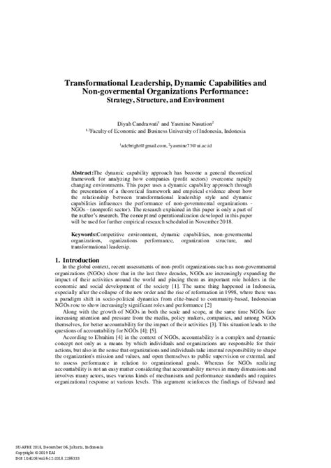 Pdf Transformational Leadership Dynamic Capabilities And Non Govermental Organizations