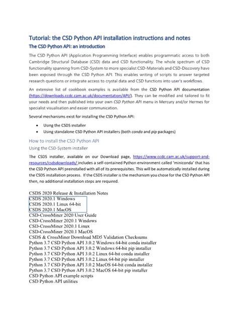 Tutorial The Csd Python Api Installation Instructions And Notes Docslib