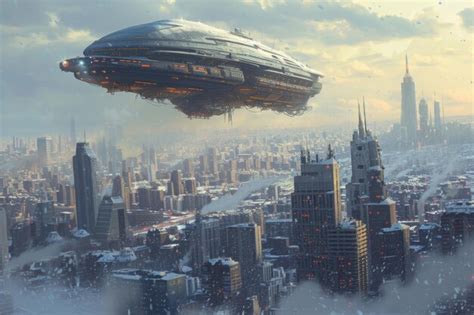 Premium Photo Large Flying Object Hovering Above A City Skyline A