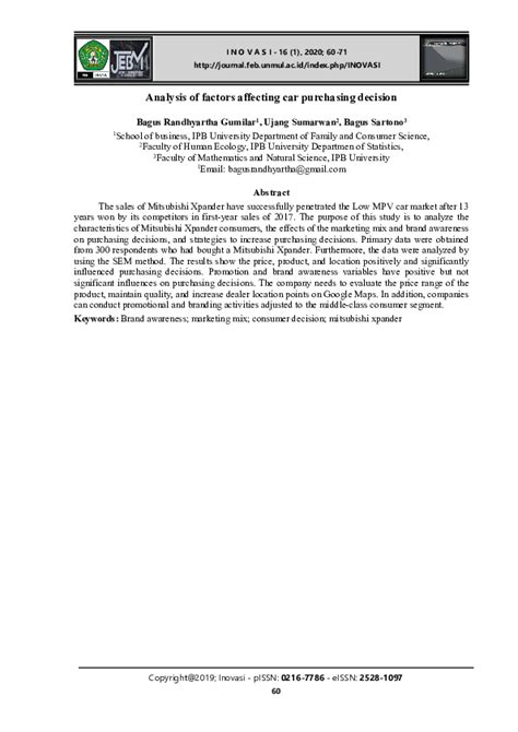 Pdf Analysis Of Factors Affecting Car Purchasing Decision