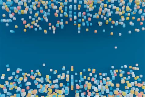 무작위 큐브 요소가있는 다채로운 추상 기하학적 3d 배경 색상의 파란색 팔레트 고급 추상적 인 배경 수평 크기 3d 렌더링 그림 3차원 형태에 대한 스톡 사진 및 기타