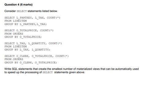 solved question 4 6 marks consider select statements