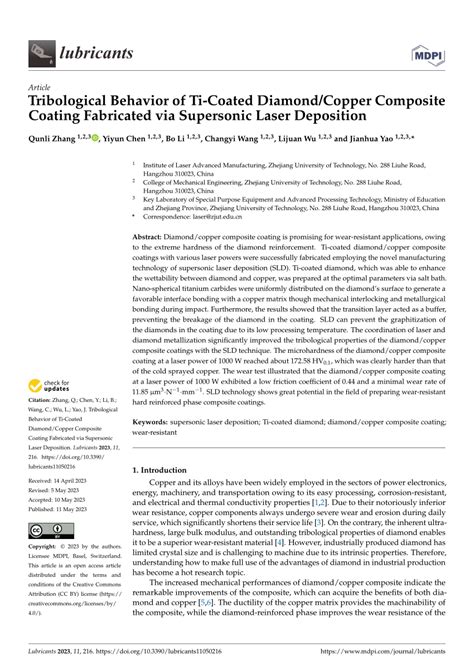 Pdf Tribological Behavior Of Ti Coated Diamondcopper Composite