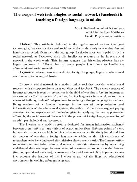 The Usage Of Web Technologies As Social Network Facebook In Teaching A Foreign Language To