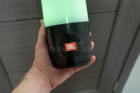Dubai Uae March Jbl Bluetooth Speaker Close Up In The Hotel Room Man Holds Jbl