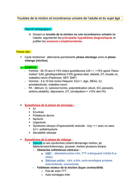 Troubles de la miction et incontinence urinaire de l Points clés