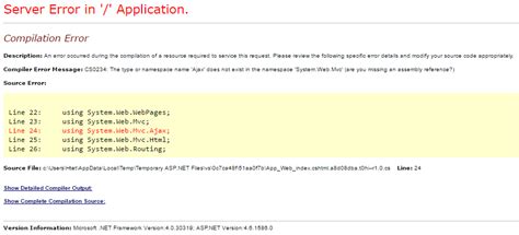 ajax does not exist in the namespace system web mvc error ဖြစ်ခြင်း