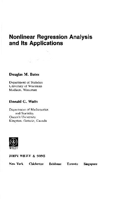 Pdf Nonlinear Regression Analysis And Its Applications