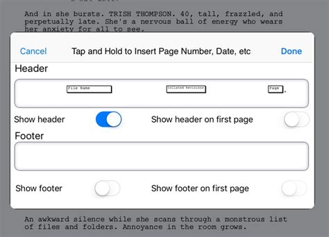Can I Edit The Header In The Final Draft Mobile App For The Ipad Final Draft