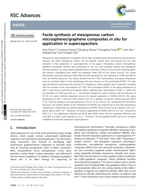 Pdf Facile Synthesis Of Mesoporous Carbon Microspheresgraphene