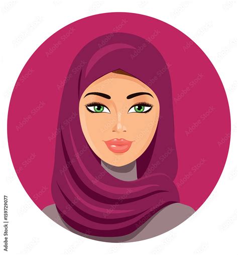 Arab Muslim Woman On White Background In Hijab Vector Flat Icon Avatar
