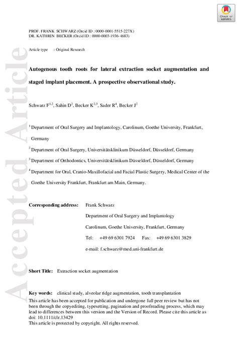 Pdf Autogenous Tooth Roots For Lateral Extraction Socket Augmentation