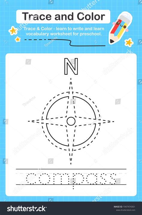 Compass Trace Color Preschool Worksheet Trace Stock Vector Royalty Free 1947474301 Shutterstock