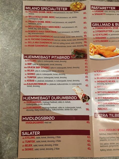 Menu At Milano Pizzabar Og Grill Rødding