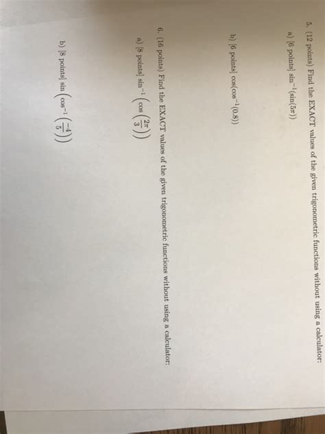 Solved 5 12 Points Find The Exact Values Of The Given