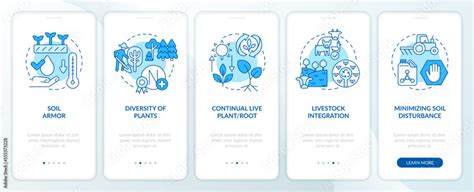 Principles Of Regenerative Farming Blue Onboarding Mobile App Screen Walkthrough 5 Steps
