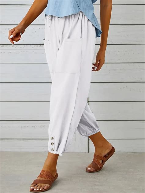 Wide Leg Capri Pants Loose Casual Drawstring Waist Pants Temu