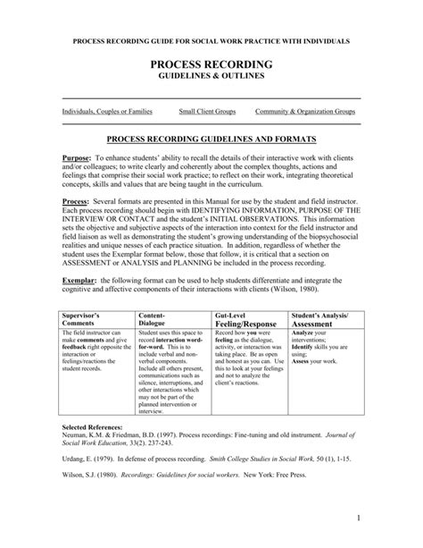Process Recording Template Social Work