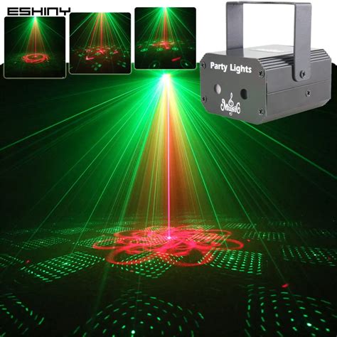 ESHINY MINI Laser Czerwony Zielony Projektor Z 32 Wzorami O Wietlenie