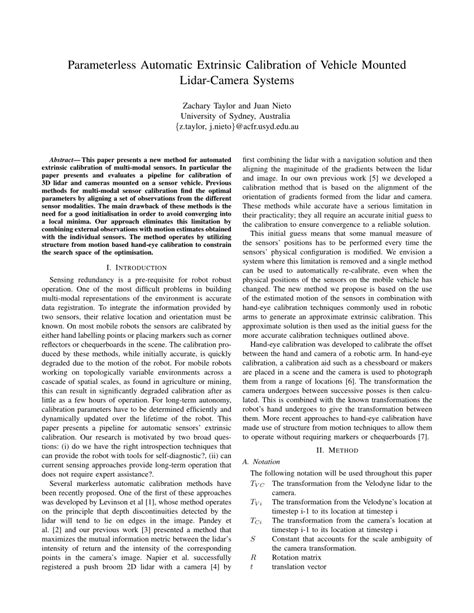 pdf parameterless automatic extrinsic calibration of vehicle mounted