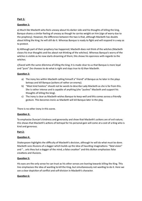 Week 5 Macbeth Practical Macbeth Oh Macbeth Part 1 Question 1 A