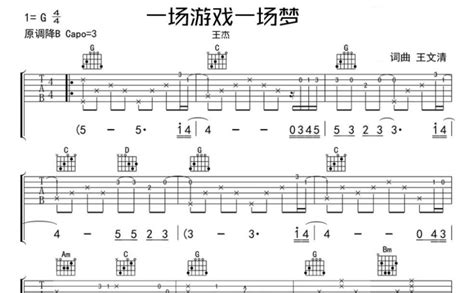 王杰《一场游戏一场梦》吉他谱g调吉他弹唱谱 打谱啦