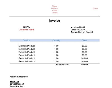 Invoice Template Reusable Word Template Etsy