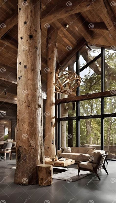 Illustration Of A Tree Trunk Columns In A Modern House Stock Illustration Illustration Of