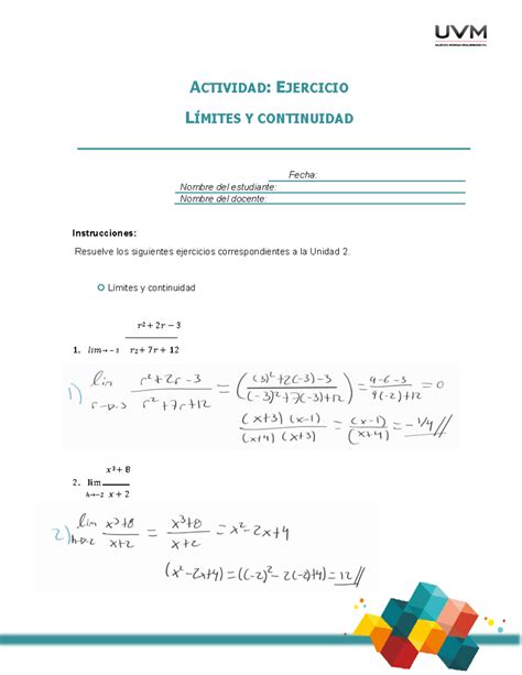 A2 LIMITES Y CONTINUIDAD ACTIVIDAD EJERCICIO LÍMITES Y CONTINUIDAD