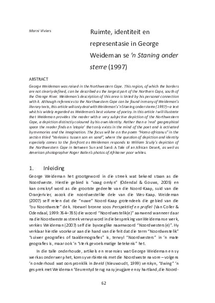Pdf Ruimte Identiteit En Representasie In George Weideman Se N