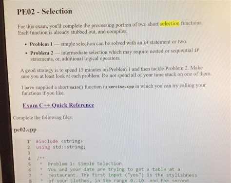 Solved Pe02 Selection For This Exam Youll Complete The