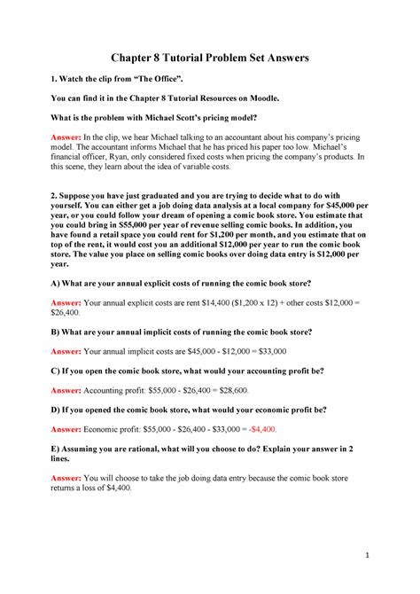 Chapter 8 Tutorial Problem Set Answers Chapter 8 Tutorial Problem Set