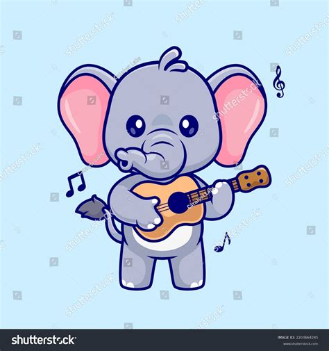 Cute Elephant Playing Guitar Cartoon Vector Stock Vector Royalty Free