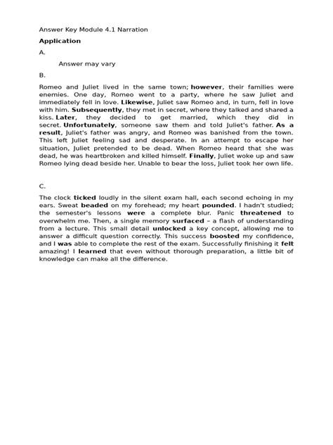 Answer Key Module 41 Narration Pdf