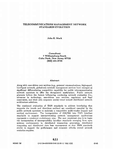Telecommunications Management Network Standards Evolution Ieee