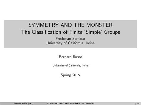 Pdf Symmetry And The Monster The Classification Of Finite Brusso