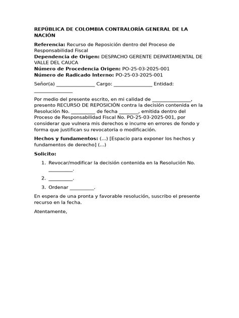 Ejemplo De Recurso De Reposición Pdf