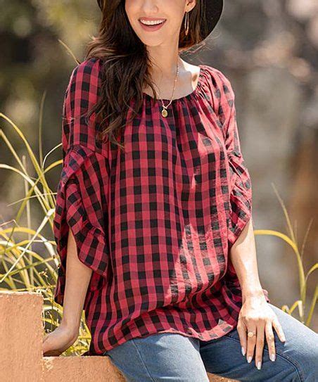 Suzanne Betro Weekend Red And Black Checkerboard Bell Sleeve Off Shoulder
