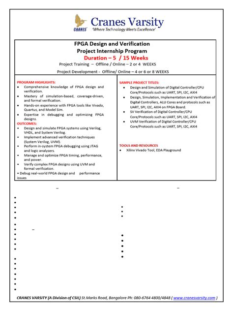 Fpga Design And Verification Project Internship Program 5 15 Weeks Pdf Field