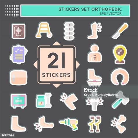 Set Stiker Ortopedi Terkait Dengan Simbol Kesehatan Desain Sederhana