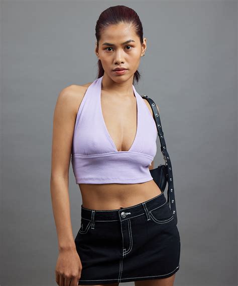Ribbed Criss Cross Halter Top Lilac